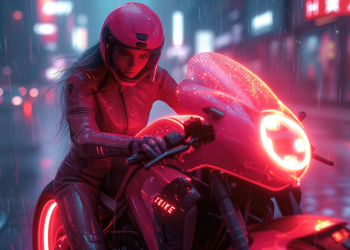 'Pink Neon Biker Girl' Poster, picture, metal print, paint by Wall ...