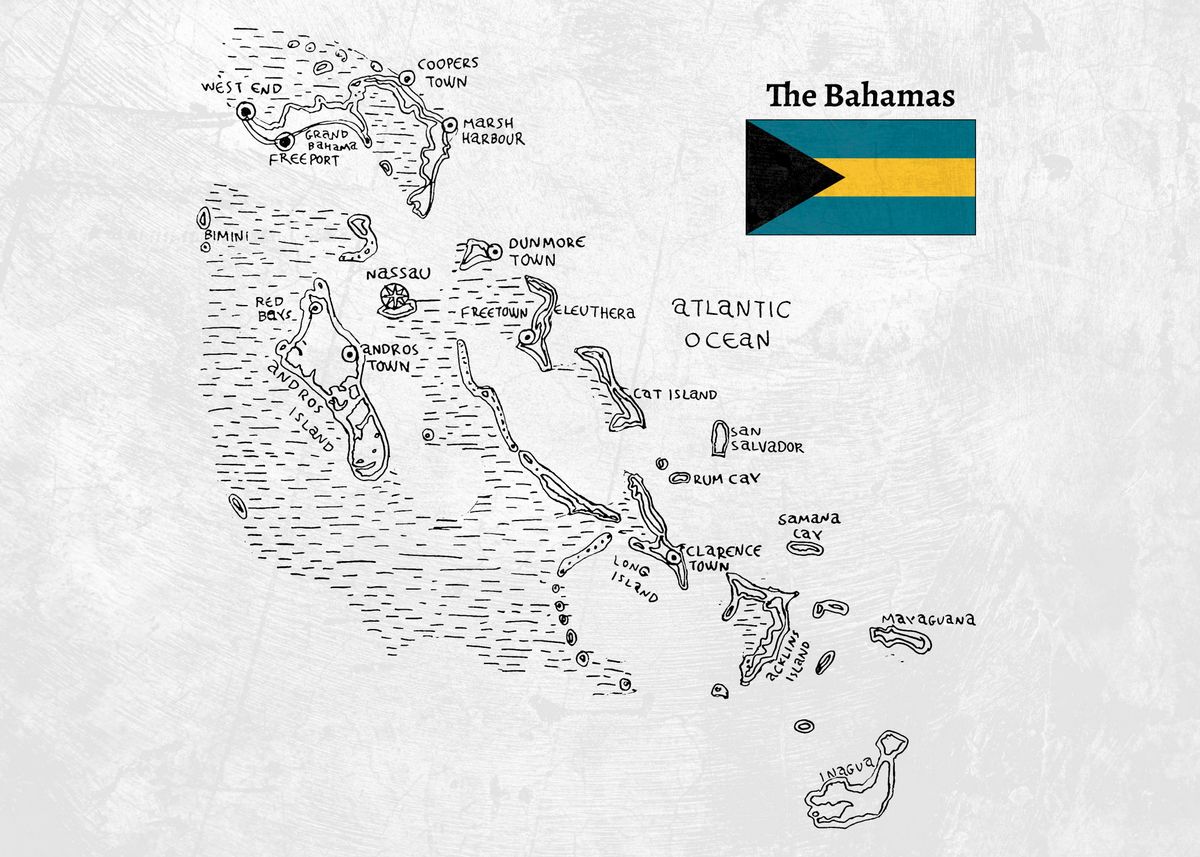 'Handdrawn Bahamas Map' Poster, picture, metal print, paint by Angelos ...