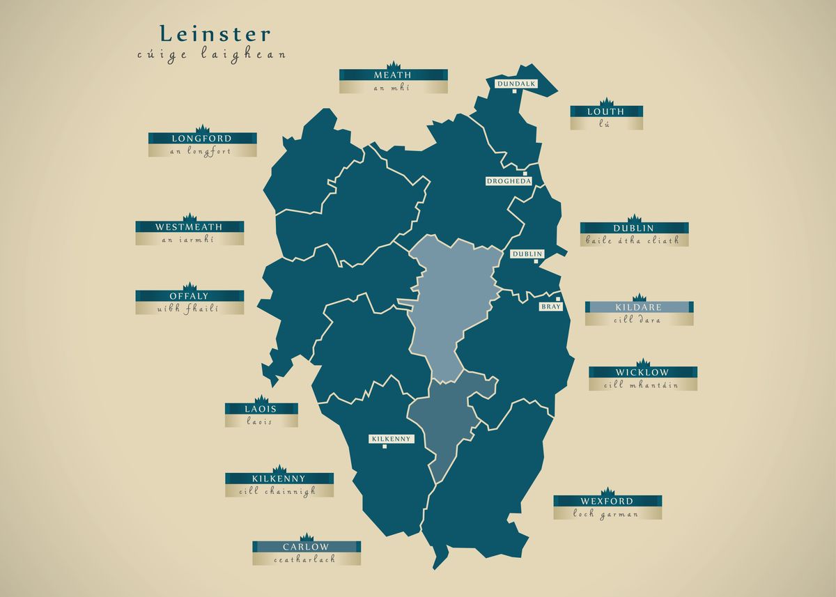 'Leinster Ireland map' Poster, picture, metal print, paint by Ingo ...