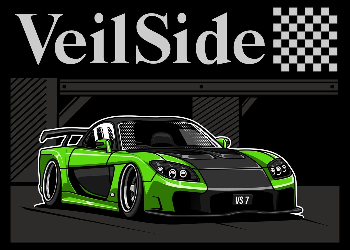 'VeilSide RX 7 FD3S Green' Poster, picture, metal print, paint by Heru ...
