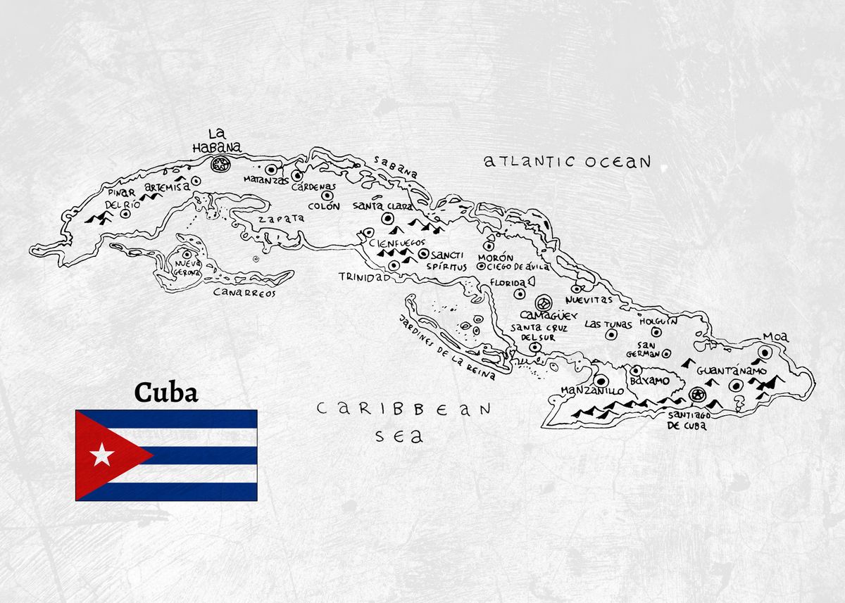 'Handdrawn Cuba Map' Poster, picture, metal print, paint by Angelos ...