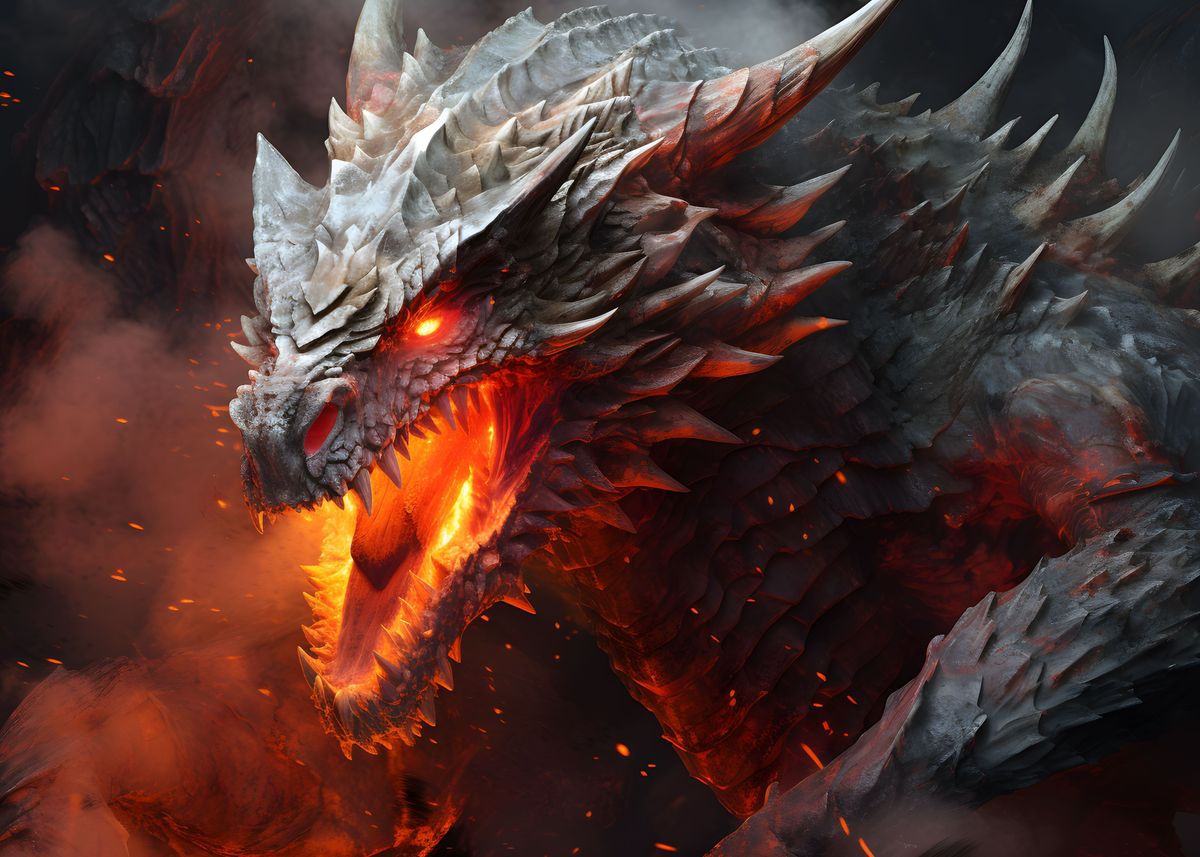 'Fire Breathing Hell Dragon' Poster, picture, metal print, paint by ...
