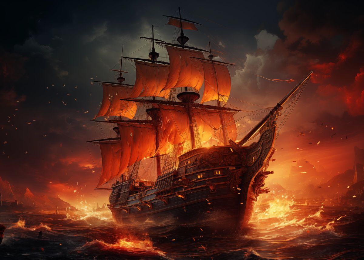 'Pirate Ship on Fire' Poster, picture, metal print, paint by VAGANTE ...