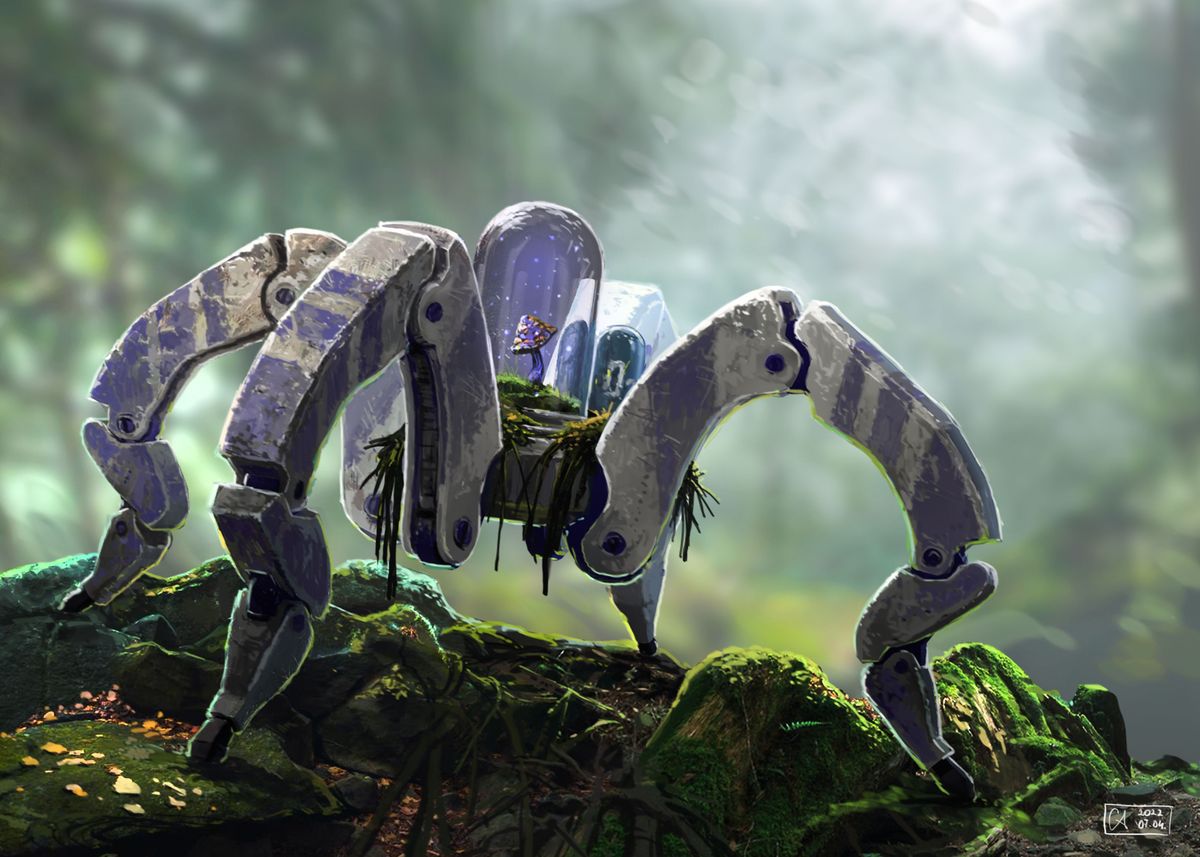 'Shroom Spider' Poster, picture, metal print, paint by Attila Gerényi | Displate