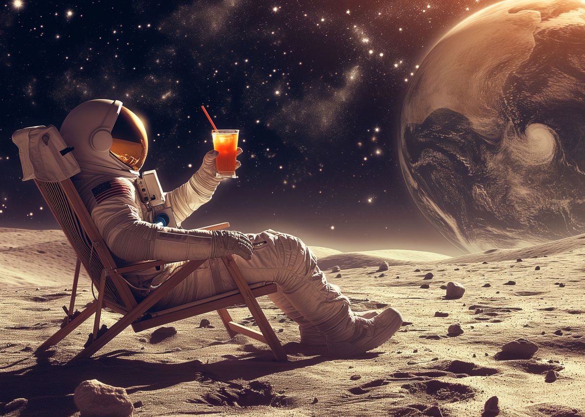 'Astronaut Sunbathing Moon' Poster, picture, metal print, paint by ...