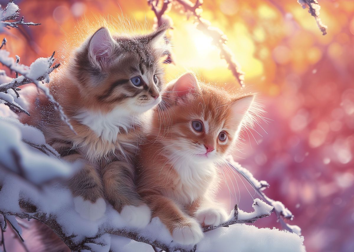 'Cute winter kittens' Poster, picture, metal print, paint by Valdek ...
