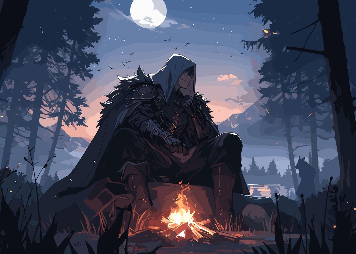 'Fantasy Bonfire Knight' Poster, picture, metal print, paint by ...