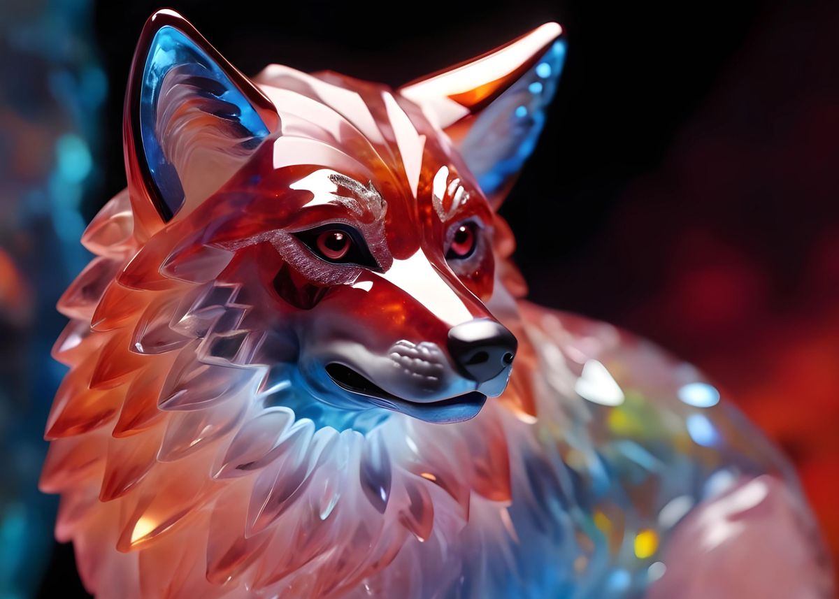'crystal red wolf' Poster, picture, metal print, paint by Thomas | Displate