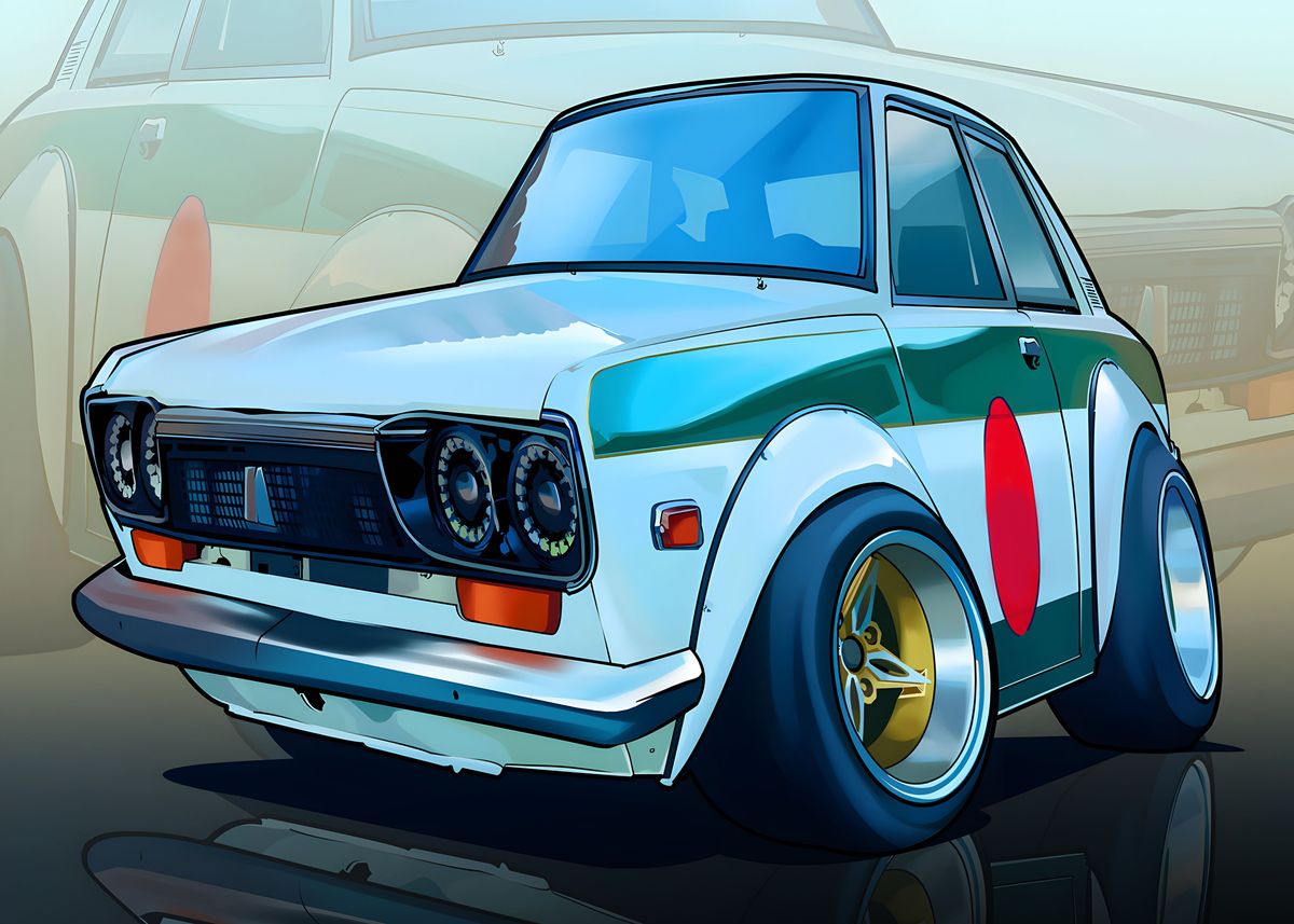 'Datsun 510 Tooned' Poster, picture, metal print, paint by Stan Garage ...