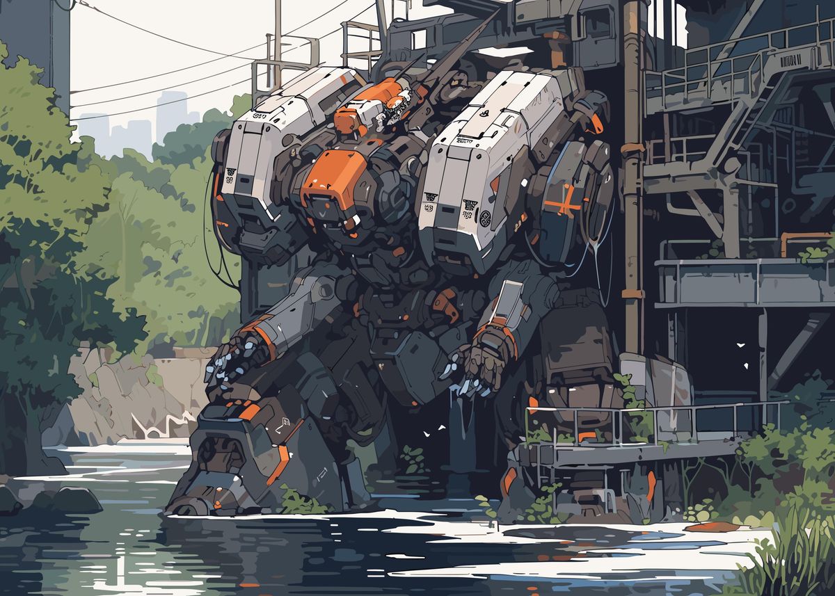 'Fantasy Anime Resting Mech' Poster, picture, metal print, paint by ...