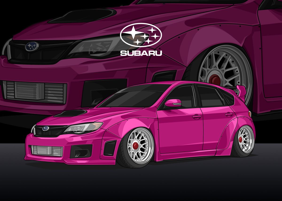 'Subaru Impreza WRX pink' Poster, picture, metal print, paint by ...