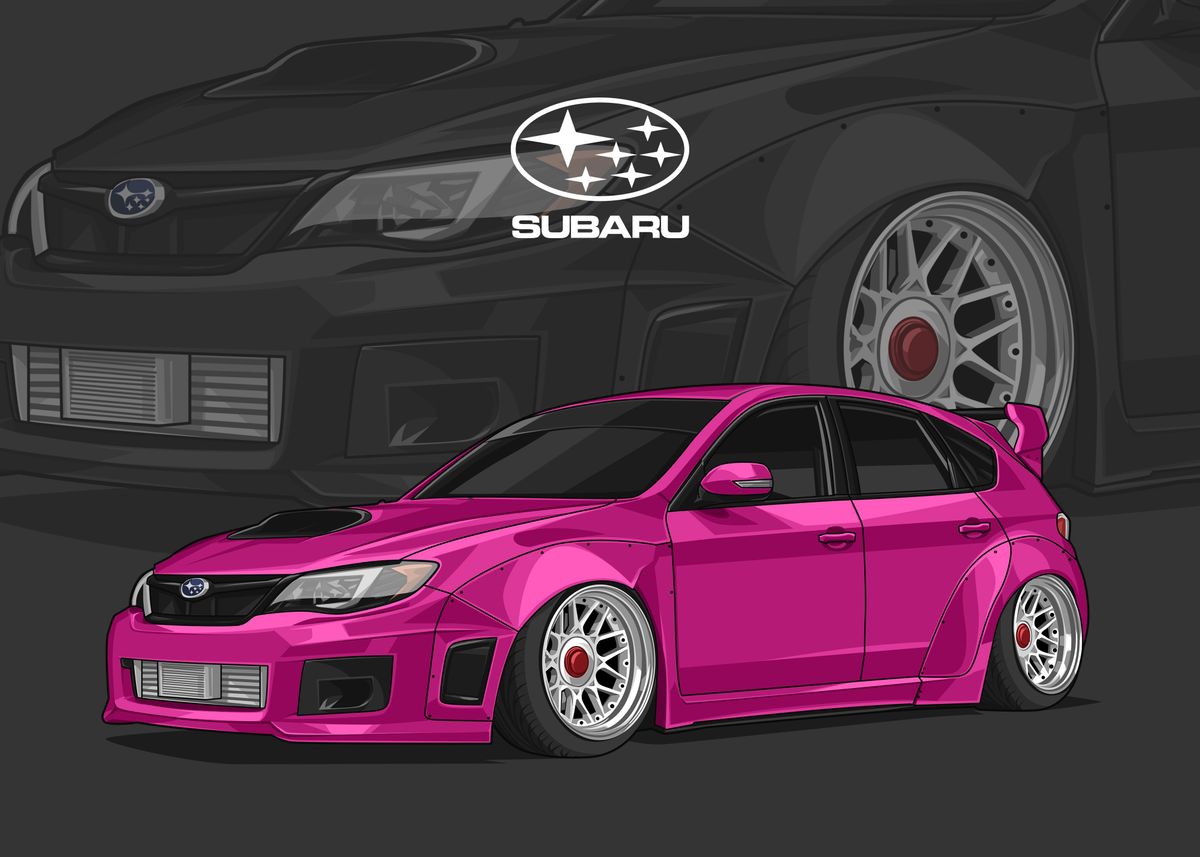 'Subaru Impreza WRX pink' Poster, picture, metal print, paint by ...