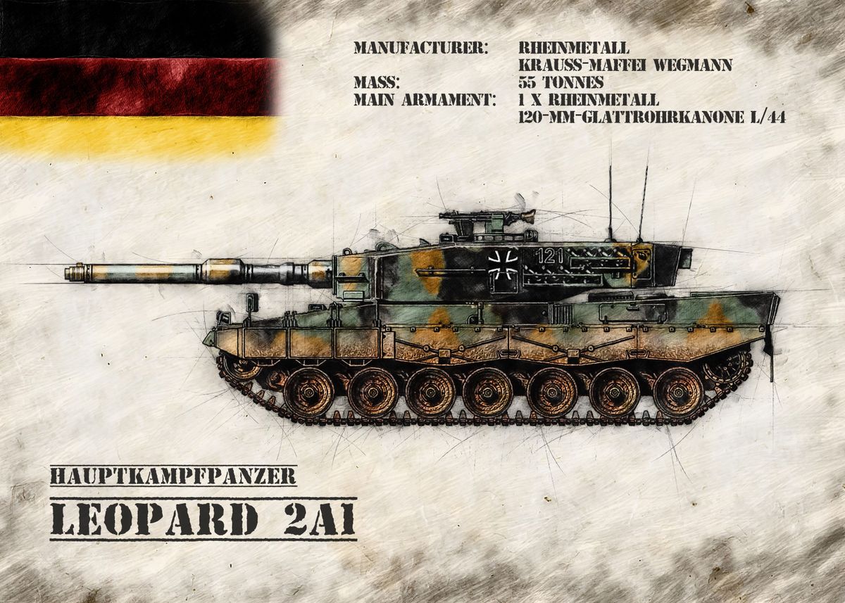 'Leopard 2A1' Poster, picture, metal print, paint by Pixxelworks ...