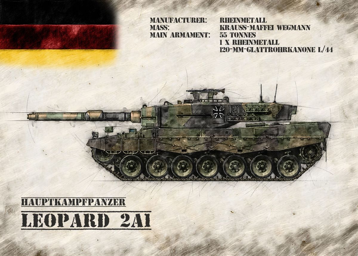 'Leopard 2A1' Poster, picture, metal print, paint by Pixxelworks Florian Schaller | Displate