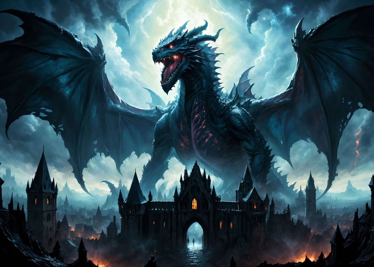'A gigantic black dragon' Poster, picture, metal print, paint by ...