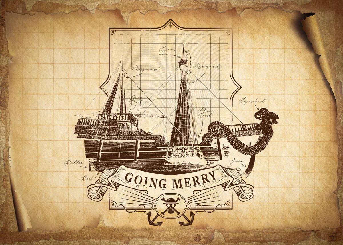 'Going Merry Retro' Poster, picture, metal print, paint by One Piece ...