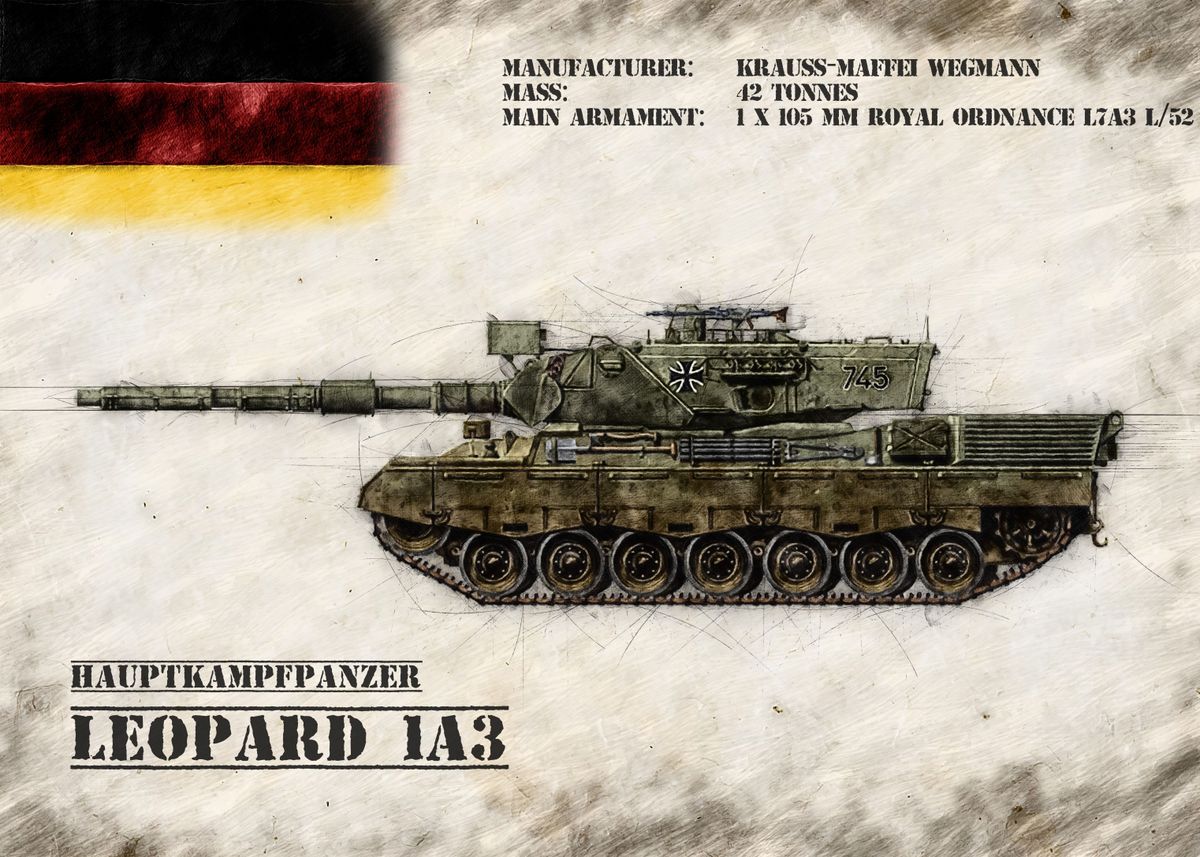 'Leopard 1A3' Poster, picture, metal print, paint by Pixxelworks Florian Schaller | Displate