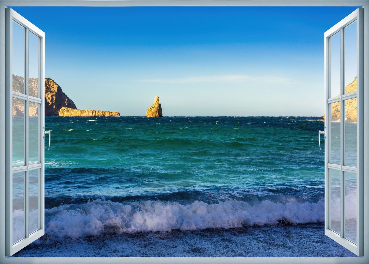 'Window view beach ocean' Poster, picture, metal print, paint by Vicen ...