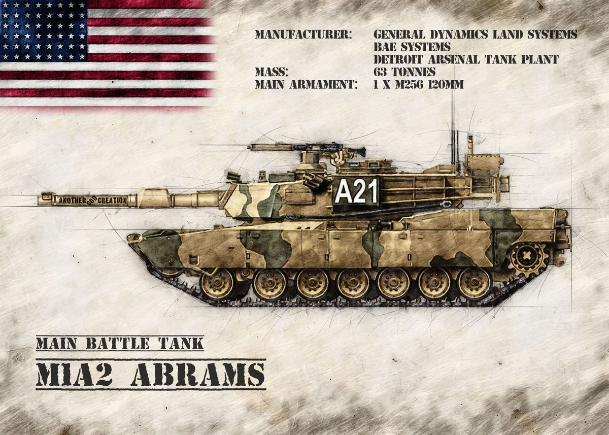 'M1A2 Abrams' Poster, picture, metal print, paint by Pixxelworks ...