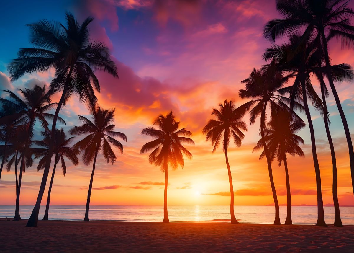 'Tropical Beach Sunset ' Poster, picture, metal print, paint by EB Art ...