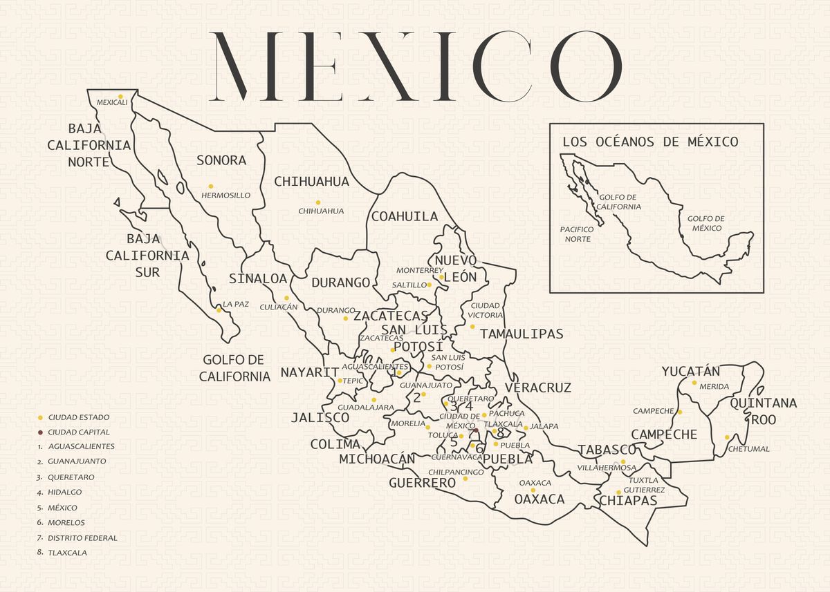 'Map of Mexico' Poster, picture, metal print, paint by Jake Purcell ...