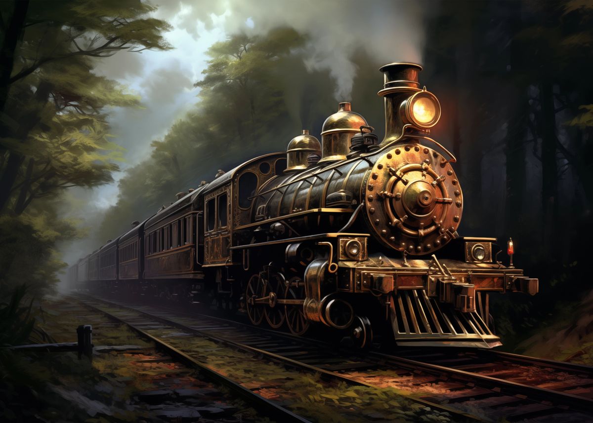 'Steampunk Railroad Train' Poster, picture, metal print, paint by ELYussArt | Displate