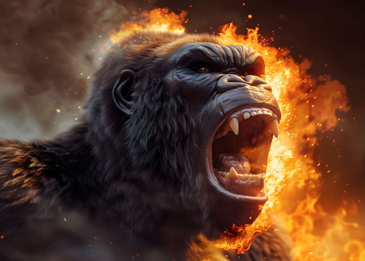 'Inferno Roar Monkey Kong' Poster, picture, metal print, paint by ...