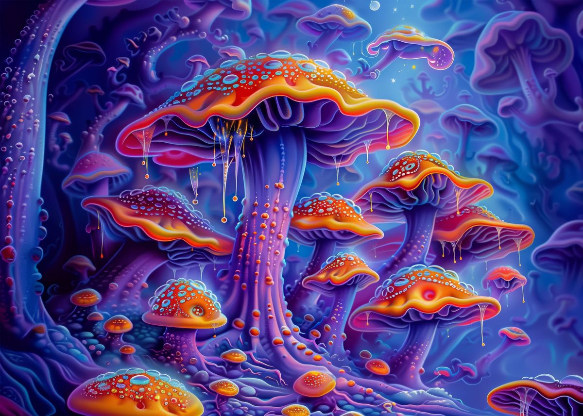 'Trippy Shrooms' Poster, picture, metal print, paint by Vizio | Displate