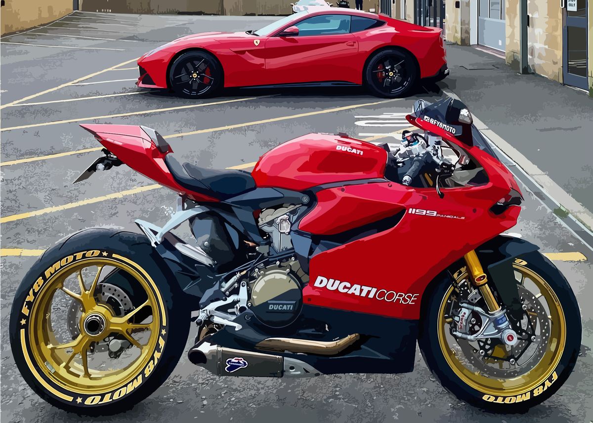 'Ducati panigale vs ferrari' Poster, picture, metal print, paint by ...