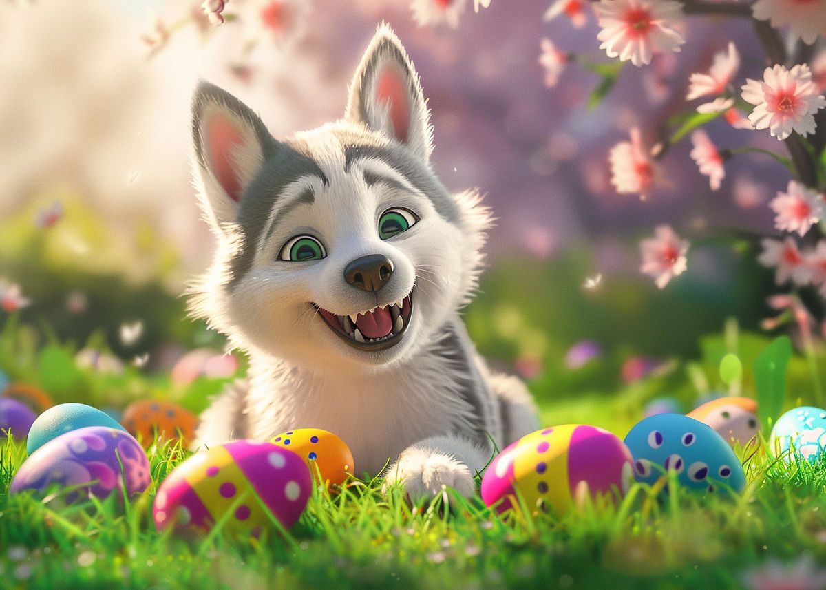 'easter husky' Poster, picture, metal print, paint by PictureArtFantasy ...