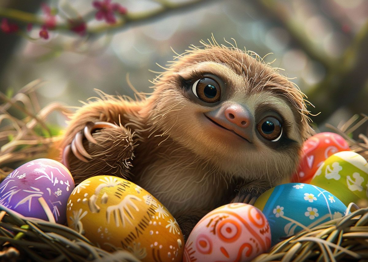 'easter sloth 2' Poster, picture, metal print, paint by ...