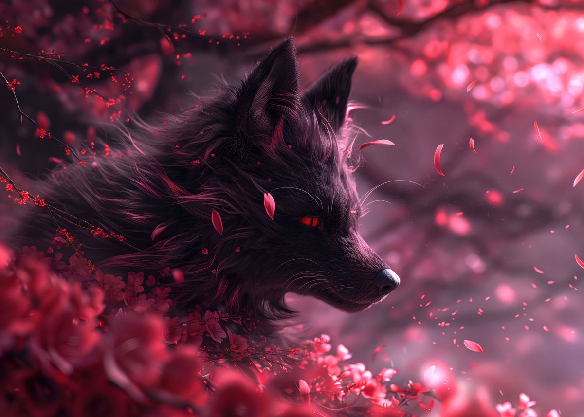 'black kitsune evil fox' Poster, picture, metal print, paint by Adel S ...