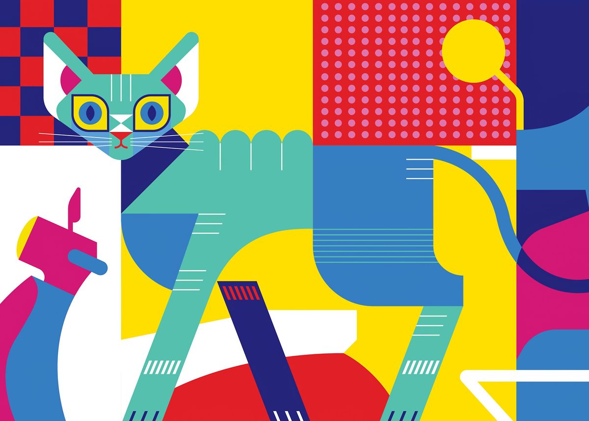 'abstract cat colorful' Poster, picture, metal print, paint by Fajar ...