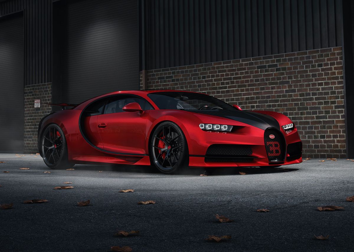 'Red bugatti chiron poster' Poster, picture, metal print, paint by El ...