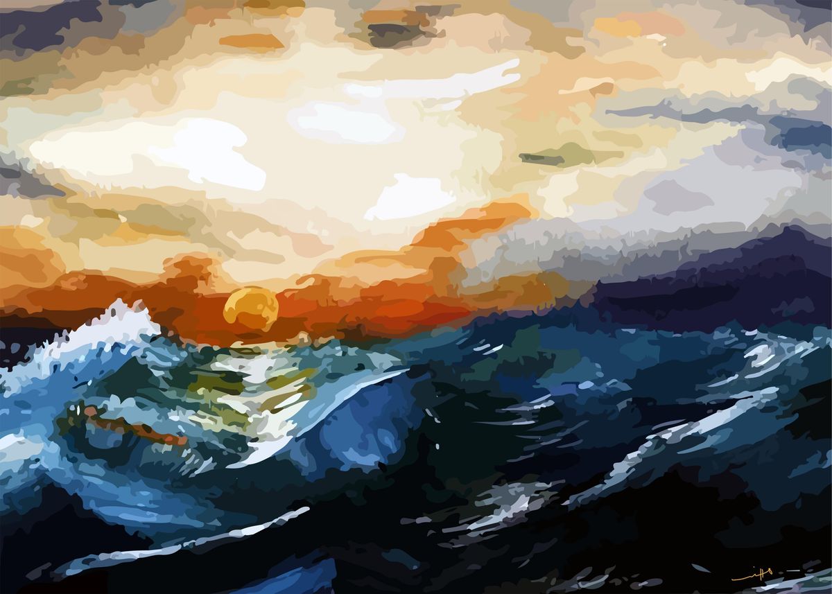 'Fiery Sunset' Poster, picture, metal print, paint by Hind Boucherit | Displate