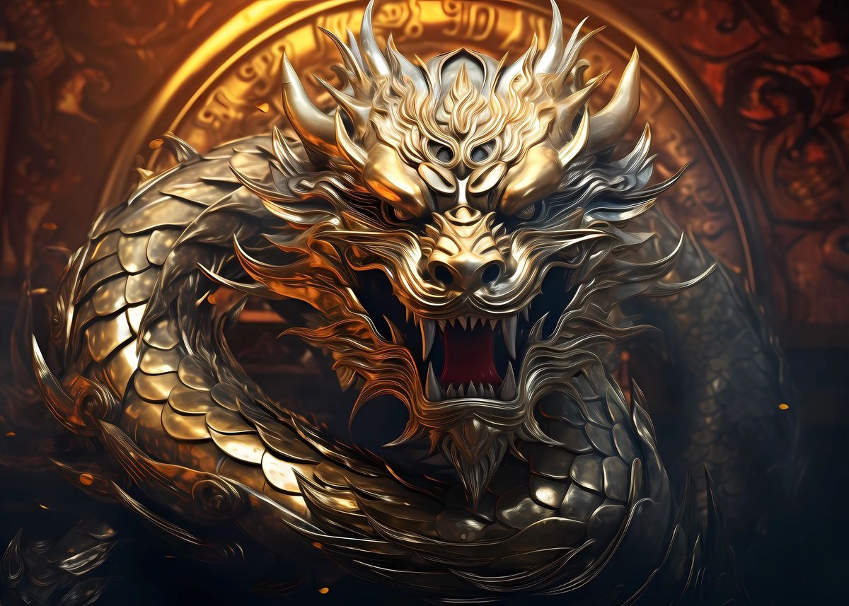 'gold dragon ' Poster, picture, metal print, paint by OMEGA FAUNA ...