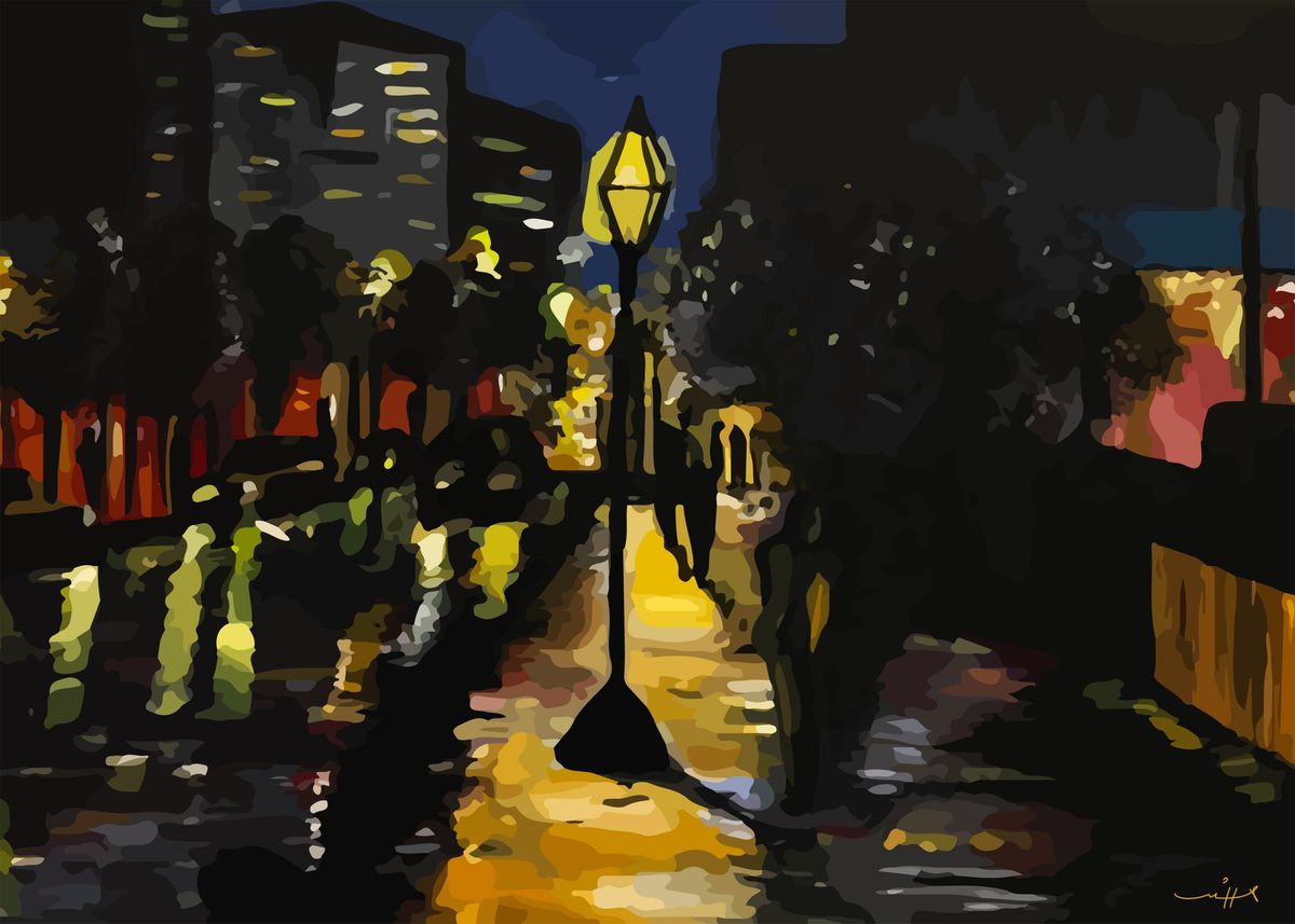 'Night Stroll' Poster, picture, metal print, paint by Hind Boucherit | Displate