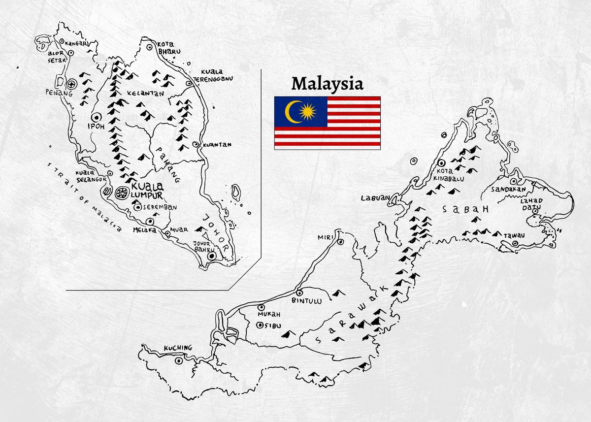 'Handdrawn Malaysia Map' Poster, picture, metal print, paint by Angelos ...