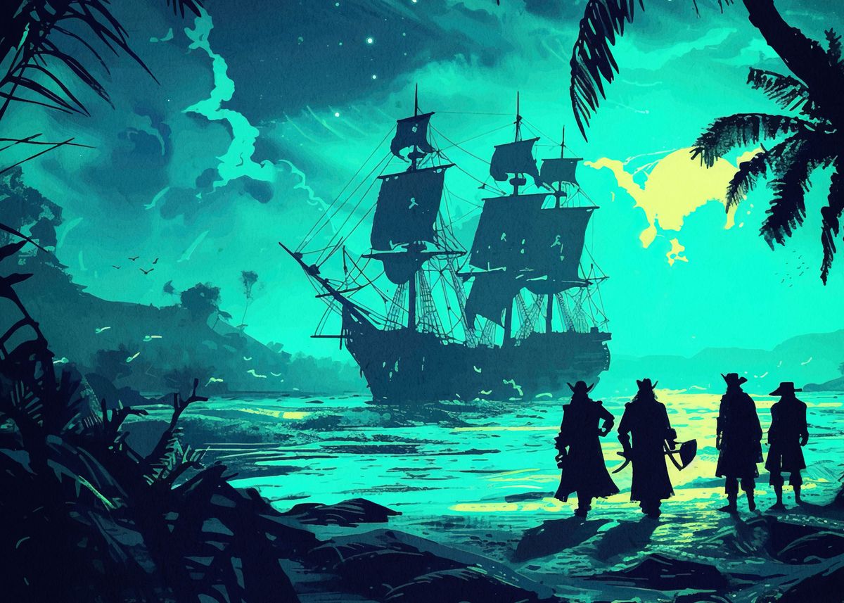'Pirate ship landscape' Poster, picture, metal print, paint by Eira ...