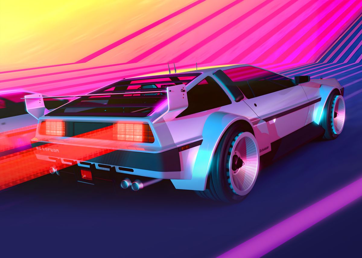 'NEON THEME DELOREAN' Poster, picture, metal print, paint by Nex ...