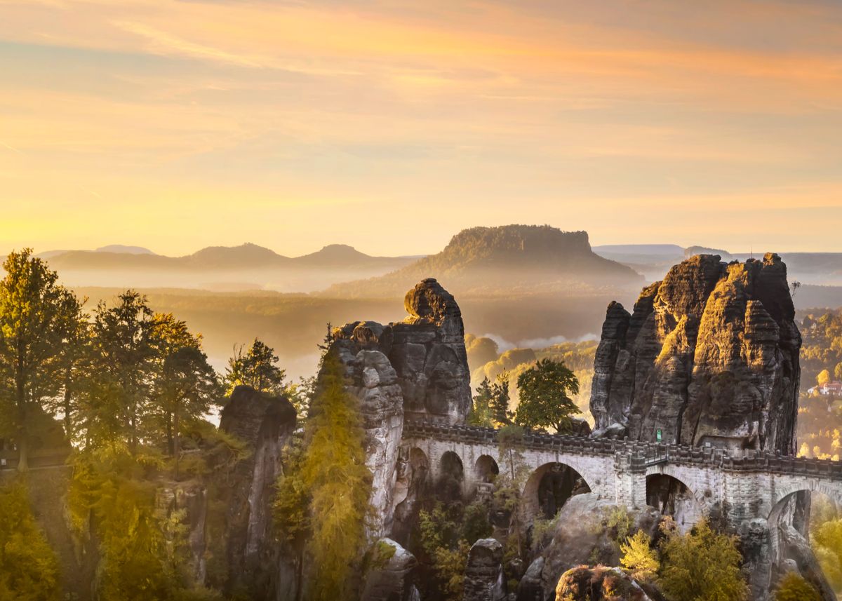 'Bastei Bridge sunrise' Poster, picture, metal print, paint by Melanie ...