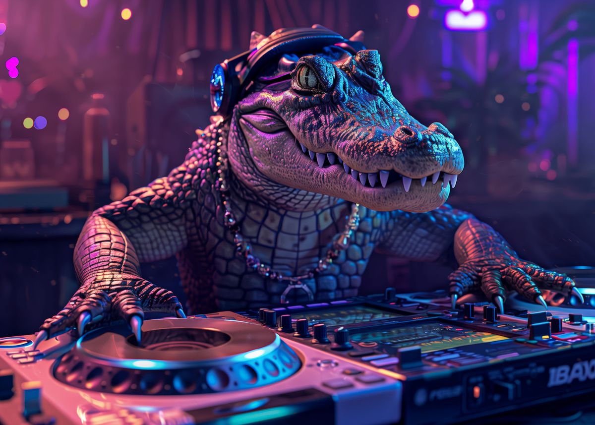 'Cyberpunk DJ alligator ' Poster, picture, metal print, paint by Aryan ...