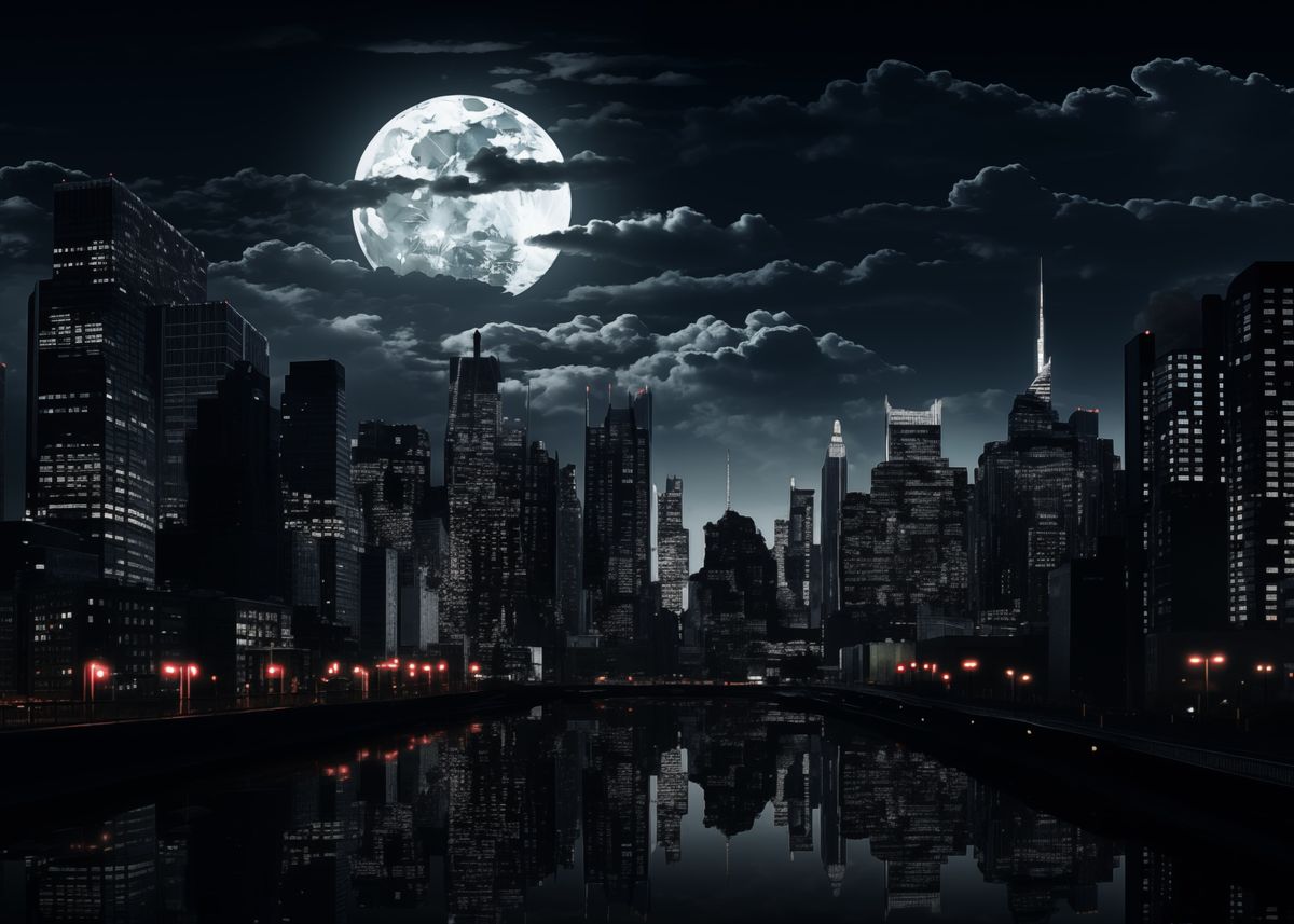 'Cityscape Night' Poster, picture, metal print, paint by VAGANTE | Displate