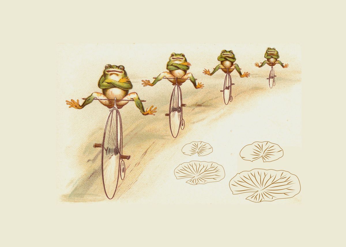 'Frogs Cycling' Poster, picture, metal print, paint by Gee Gee | Displate