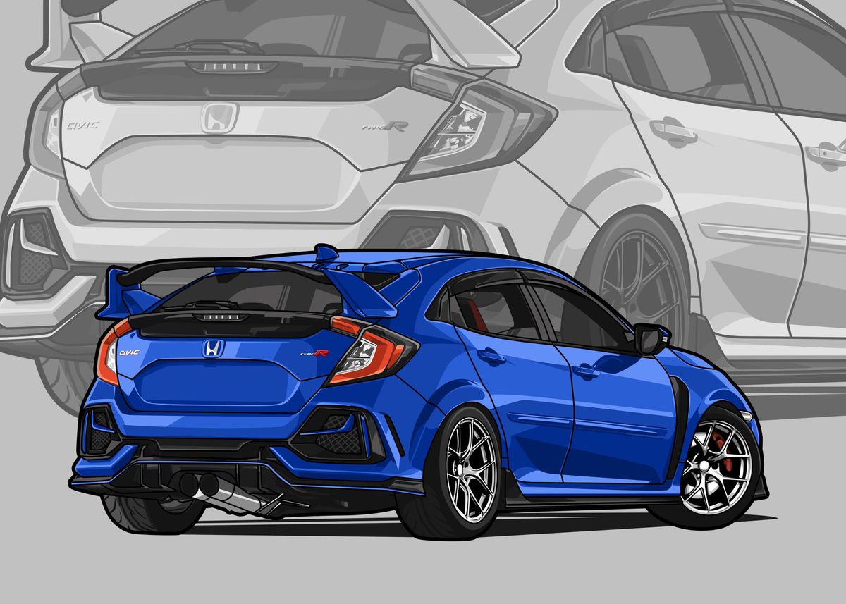 'honda civic type r blue' Poster, picture, metal print, paint by ...