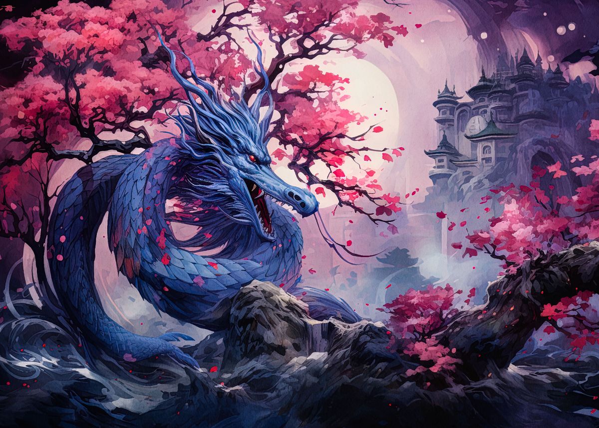 'cherry blossom dragon' Poster, picture, metal print, paint by Peter Li ...