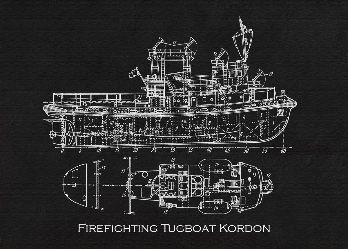 'Firefighting Tugboat' Poster, picture, metal print, paint by Blueprint ...
