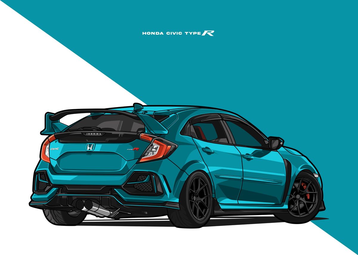 'civic type r cyan poster' Poster, picture, metal print, paint by ...