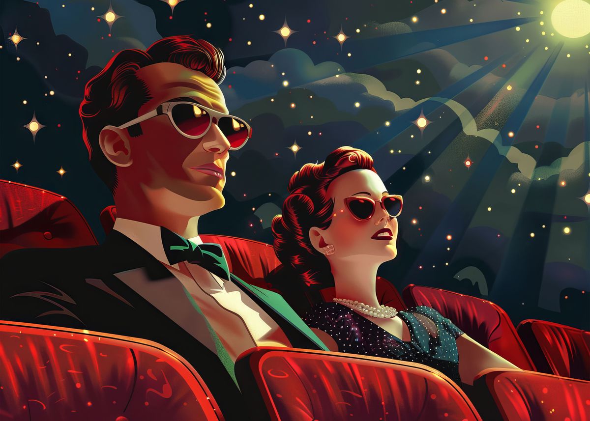 'Retro Theater Goers' Poster, picture, metal print, paint by Karen ...