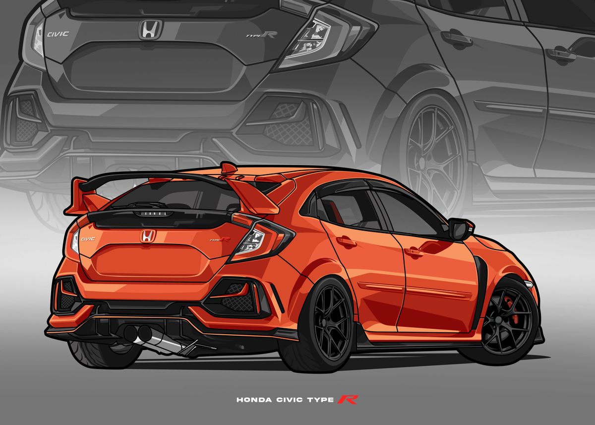 'civic type r orange' Poster, picture, metal print, paint by capture ...